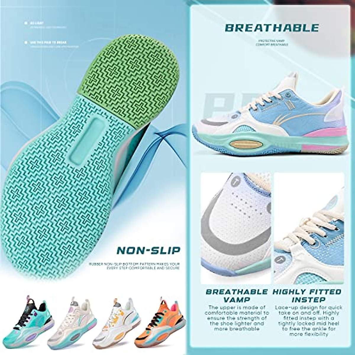 Colorblock Sport Shoes for Men - Fashion Casual Design Breathable Basketball Tennis Shoes with High-Rebound Non-Slip Rubber Sole Trendy Sneakers Marshmallow