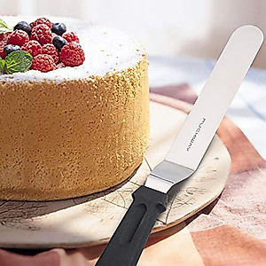 PUCKWAY Angled Icing Spatula, Stainless Steel Offset Spatula, Cake Spatula Set of 2 Black 6, 8 inch Blade