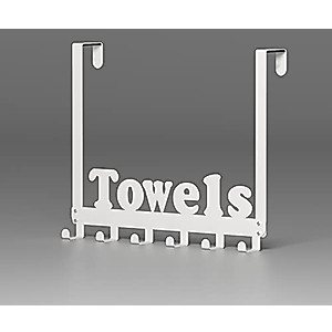 Oxdigi Over The Door Towel Rack for Bathroom with 6 Hooks/Metal Towel Holder Wall Mounted/Behind The Door Towel Hanger for Shower Pool Kitchen Farmhouse/No Drill/Never Rust/Heavy Duty/Matt White