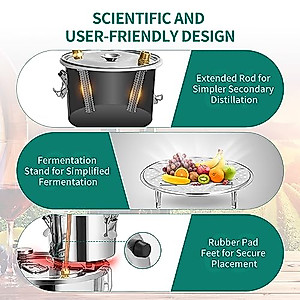 YITAHOME Alcohol Still 3 Gal / 12 L, Stainless Steel Moonshine Still with Built-in Thermometer and Fermentation Stand, DIY Home Alcohol Brewing Kit for Whiskey, Wine Making