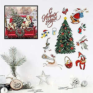 Christmas Truck Stamped Cross Stitch Kits - Dog Counted Cross Stitch Kits for Beginners Adults Needlepoint Cross-Stitch Patterns Dimensions Needlecrafts Embroidery Kits Arts and Crafts
