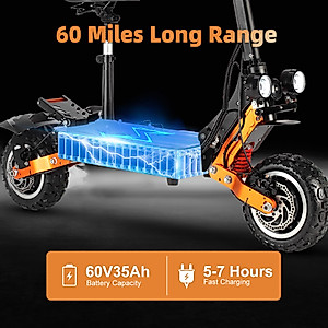 Electric Scooter Adults 56MPH 60Miles Range, ZonDoo ZO01 Plus 60V 6000W Dual Motors,11 inch Off Road Fat Tires, C-Shape Dual Suspensions,All Terrain E Scooter with Seat for Heavy Adults