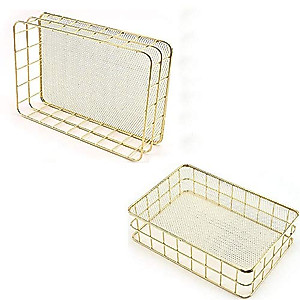 GYY Gold Desktop Metal Storage Basket Storage Box Iron Grid Storage Tray Net Basket Storage Bins for Home Decoration (Large)