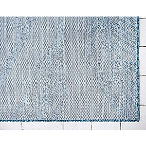 Unique Loom Outdoor Botanical Collection Area Rug - Leaf (6' 1" x 9' Rectangle, Teal/ Ivory)