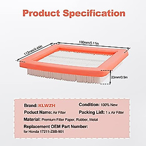 KLWZH 17211-Z8B-901 Air Filter for Honda GCV160LAO GCV190LA GC190LA HRR216 HRB216 HRB217 HRC216 HRS216 HRT216 HRX217 HRZ216 Lawn Mower EB2800I EG2800I Generator Air Filter