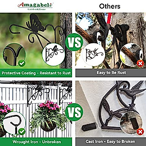 Amagabeli Hanging Plants Bracket Hanger 11" Wall Planter Hook Flower Pot Baskets Bird Feeder Wind Chime Lanterns Patio Garden for Outdoor Shelves Fence Screw Mount Arm Hardware Butterfly Black hook06