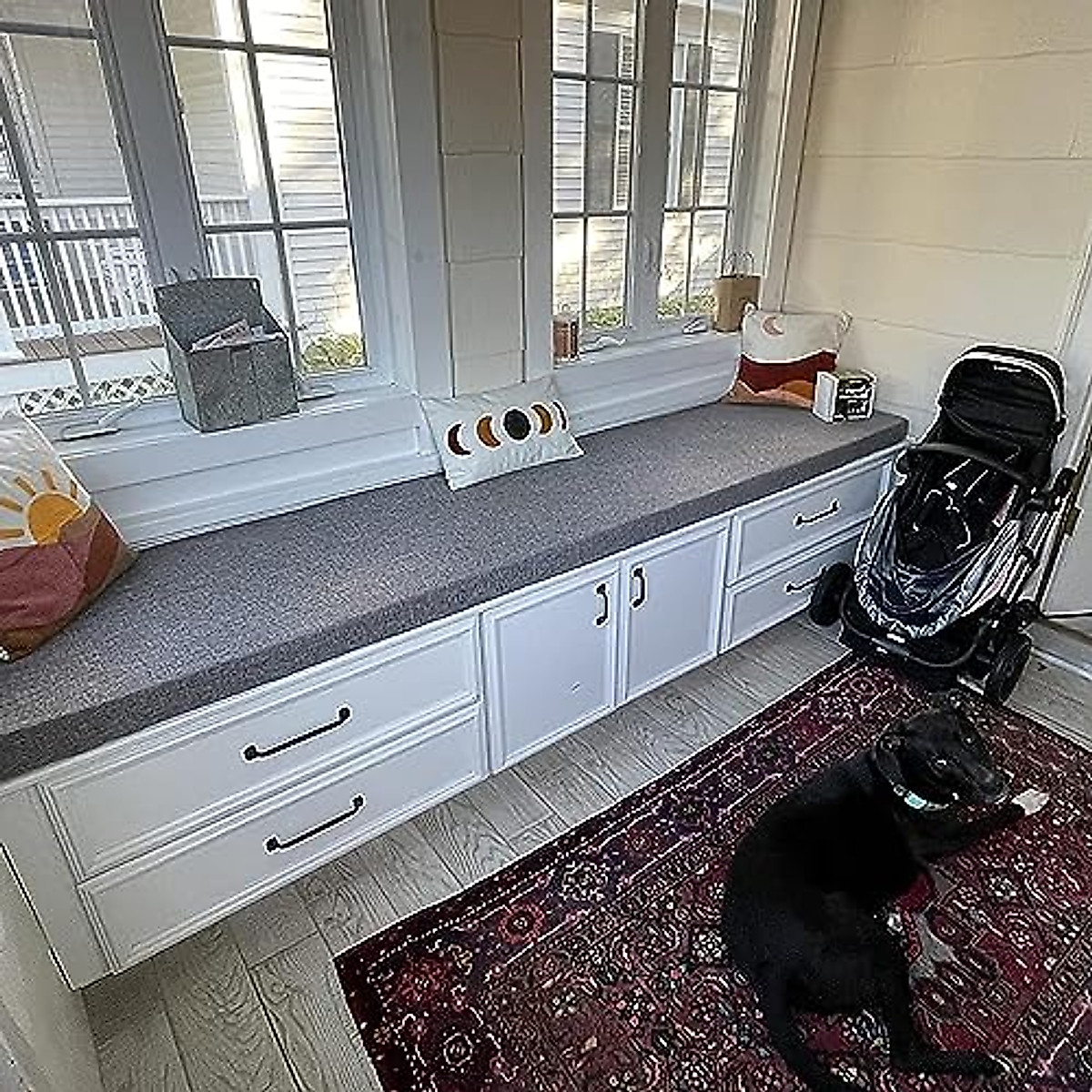 Vlimus Custom Bench Seat Bay Window Cushions Indoor Outdoor Furniture Cushion Replacement 75D Upholstery Foam Non Slip Backing for Sofa Chairs Patio Garden