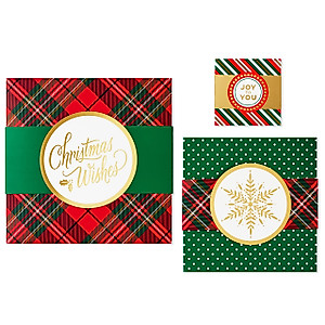 Hallmark Christmas Gift Boxes 3-Pack Assorted Sizes (Red & Green Stripes, Plaid, Polka Dots) for Hostess Gifts, Holiday Parties, Wrapped Treats