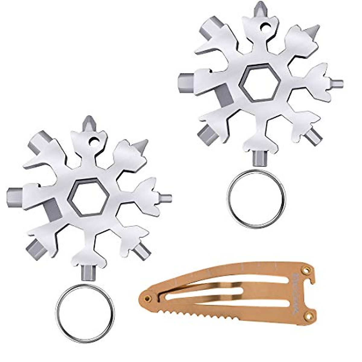 18 In 1 Incredible Multi-Tool , Stainless Steel Snowflakes Wrench Tool, Portable Keychain screwdriver -Bottle Opener, 2 Pack( Silver)