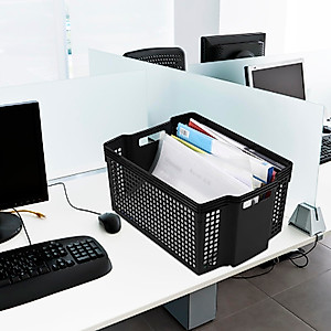 Begale 12 Pack Large Plastic Storage Baskets Organizer, Black Stacking Storage Basket Bin for Pantry, Shelves