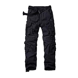 AKARMY Men's Ripstop Wild Cargo Pants, Relaxed Fit Hiking Pants, Army Camo Combat Casual Work Pants with 8 Pockets(No Belt) 3355 Black 38