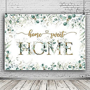 Home Sweet Home Housewarming Party Photo Background, Greenery Eucalyptus Leaves Bridal Shower Party Decorations Banner, Housewarming Party Decorations Banner Backdrops (7x5ft)
