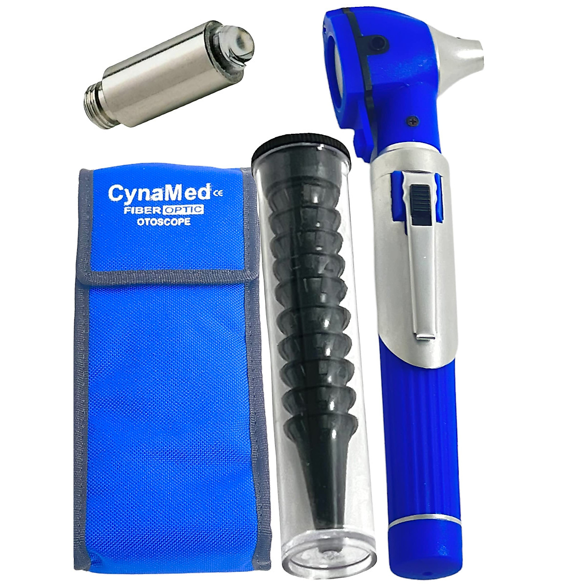New Mini Fiber Optic Otoscope Blue (Pocket Size) Medical Ent Diagnostic Set Plus 1 Extra Replacement Bulb Cynamed