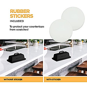 Ceramic Butter Dish Set with Lid and Knife - [Black]- Decorative Butter Stick Holder with Handle for 1 Stick of Butter - Microwave Safe, Dishwasher Safe - Anti-Scratch Stickers Included.