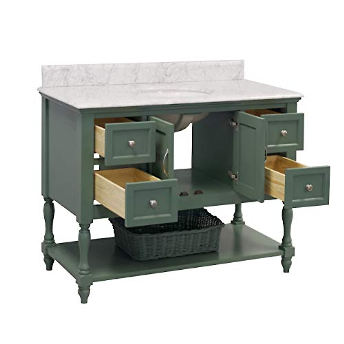 Beverly 48-inch Bathroom Vanity (Carrara/Sage Green): Includes Sage Green Cabinet with Authentic Italian Carrara Marble Countertop and White Ceramic Sink