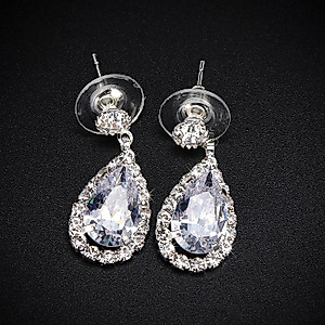 COCIDE Bride Jewelry Set Silver Crystal Wedding Necklace Earrings Bridal Rhinestone Teardrop Pendant Accessories for Women and Bridesmaids (3 piece set - 2 earrings and 1 necklace)