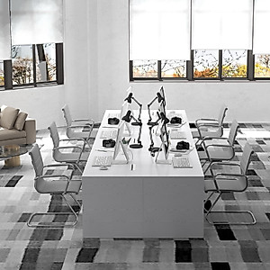 CIMOTA Waiting Room Chairs Leather Office Guest Chair Mid Back Reception Chairs with Sled Base for Meeting/Patient/Conference Room, Grey Set of 8