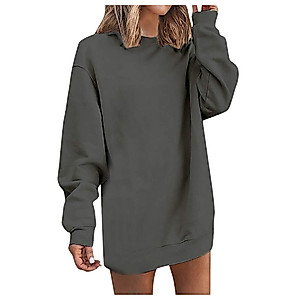 Shakumy Women Long Sleeve Elegant Tunic Dress Casual Loose Crew Neck Plain Pullover Tops Sweatshirts Sweater Dress Dress