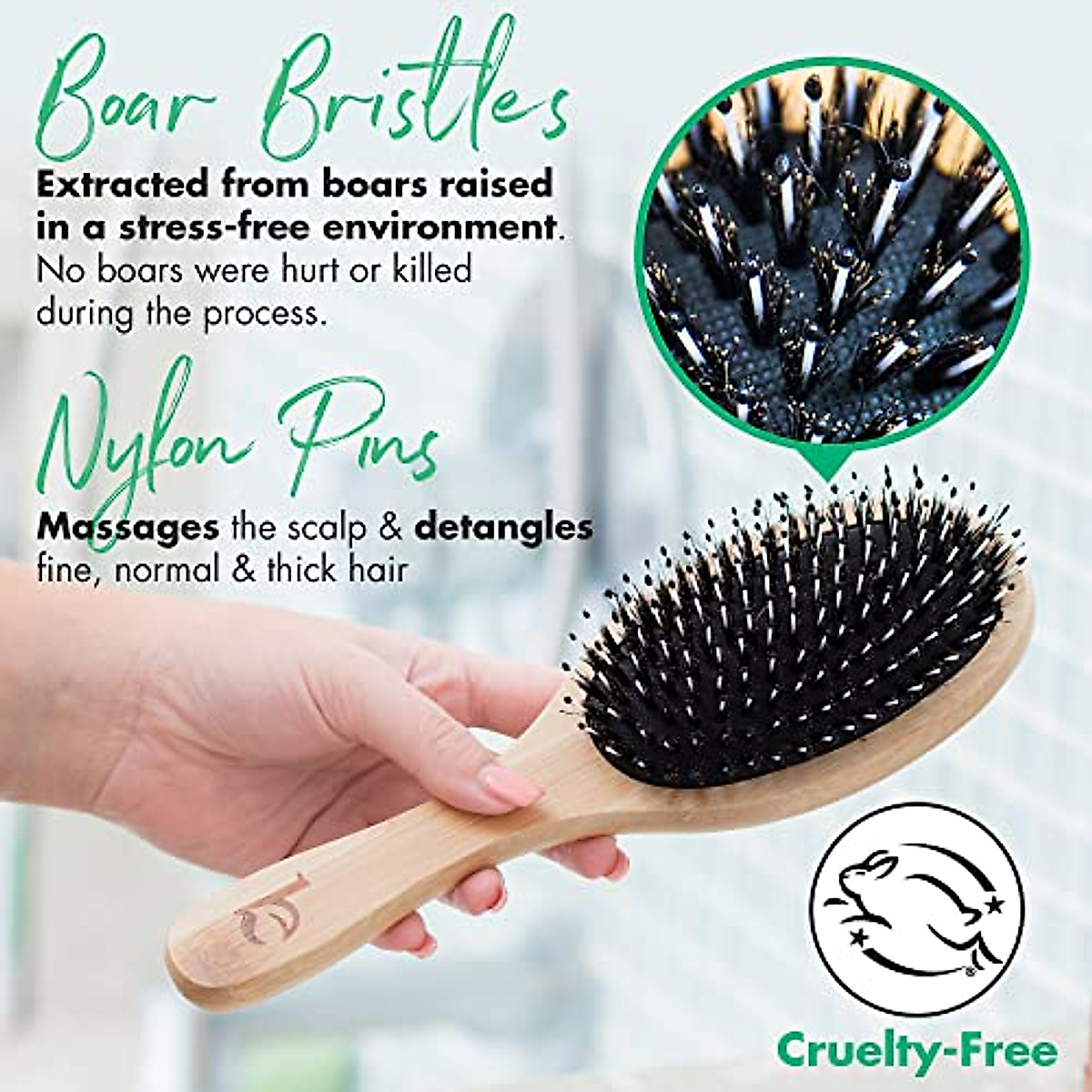 Beauty by Earth Boar Hair Brush for Fine Hair - Boar Bristle Hair Brush for Thick Hair - Boar Brush for Fine Hair - Mens Hair Brush for Thin Hair - Boars Hair Brush for Women