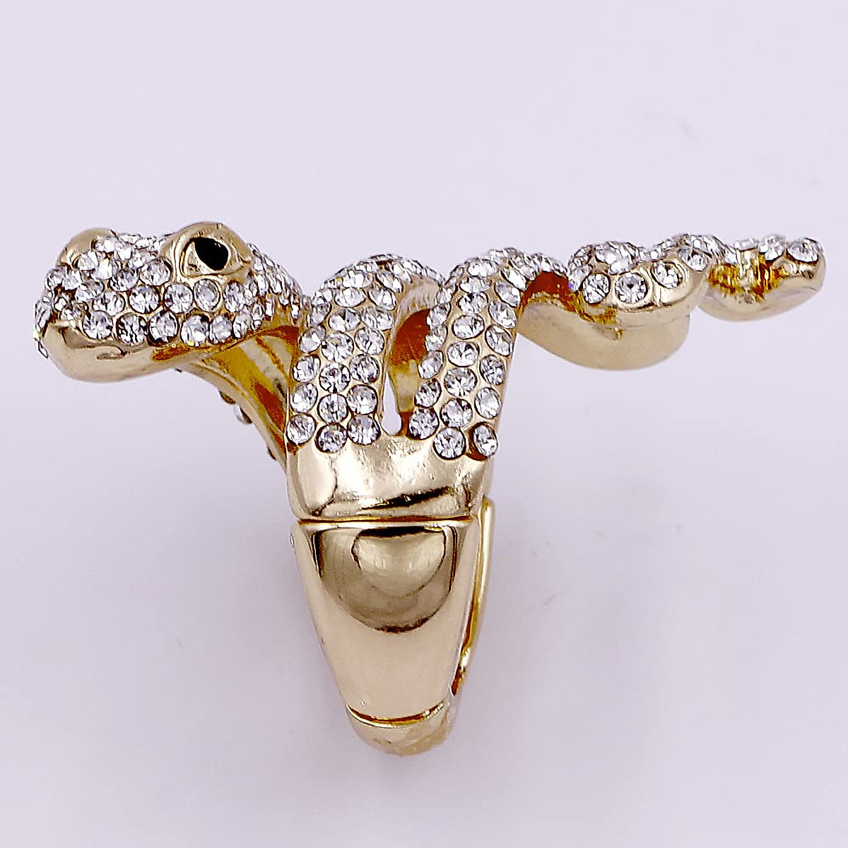 Lavencious Snake Stretch Statement Rings with Rhinestones for Women Size for 7-9 (Gold - Clear)