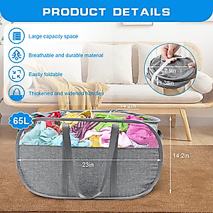 2 Pack Pop Up Laundry Hamper 65L Large Collapsible Laundry Baskets Laundry Basket with Durable Handles Mesh Laundry Hamper for Clothes Toys Perfect for Bathroom Dorm Travel Kids Room Grey+Black