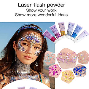 3 Colors Body Glitter Gel,Face & Body Glitter Sequins Shimmer,Mermaid Chunky Glitter,Holographic Sparkling Cosmetic Powder Festival(1+2+5)