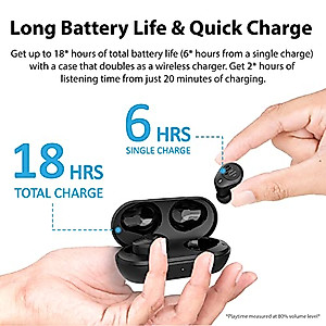 iLuv TB200 Black True Wireless Earbuds Cordless in-Ear Bluetooth 5.0 with Hands-Free Call Microphone, IPX6 Waterproof Protection, High-Fidelity Sound; Includes Compact Charging Case & 4 Ear Tips