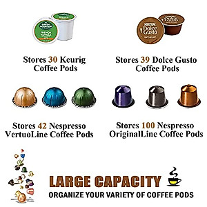 Coffee Pod Holder, Large Capacity K Cup Holder and Espresso Pod Holder, Coffee Pod Organizer for Keurig Kcup Storage and Espresso Capsule Holder, Coffee Pod Storage (Brown)