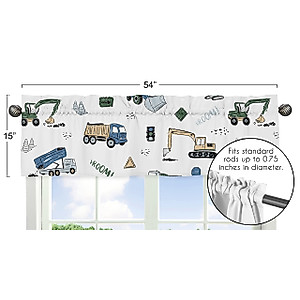 Sweet Jojo Designs Construction Truck Window Treatment Valance - Grey Yellow Black Blue and Green Transportation