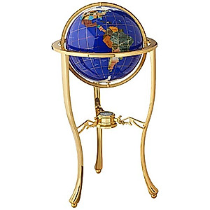 Unique Art 36-Inch by 13-Inch Floor Standing Blue Lapis Gemstone World Globe Gold Tripod