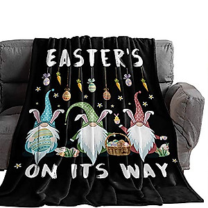 Throw Blankets Happy Easter Gnomes and Eggs Carrot Fuzzy Soft Bed Cover Bedspread Microfiber Luxury Blanket for Travel Stadium Camping Couch Sofa Chair Black