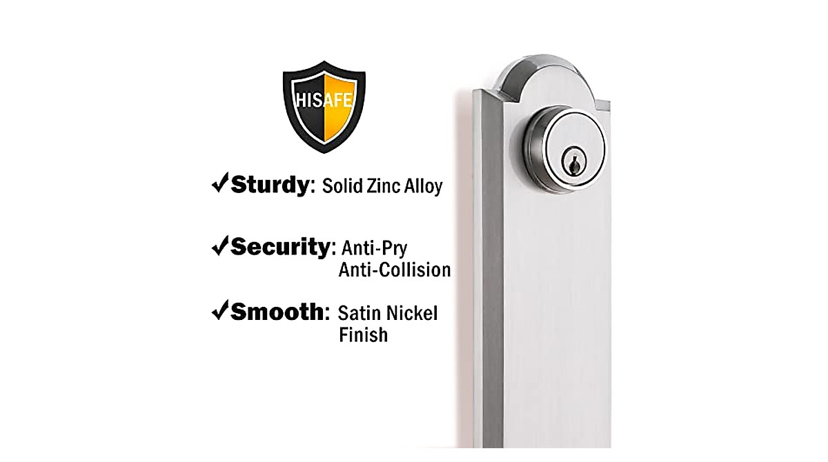 HISAFE Double Door Lock Set: Satin Nickel Handle & Deadbolt
