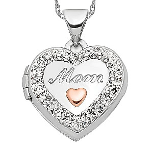 IceCarats 14K White Gold Rose Pink Rhinestone Crystals Mom Heart Love Personalized Photo Locket Necklace Mama Charm Mother Pendant 21mm x 15.75mm Only