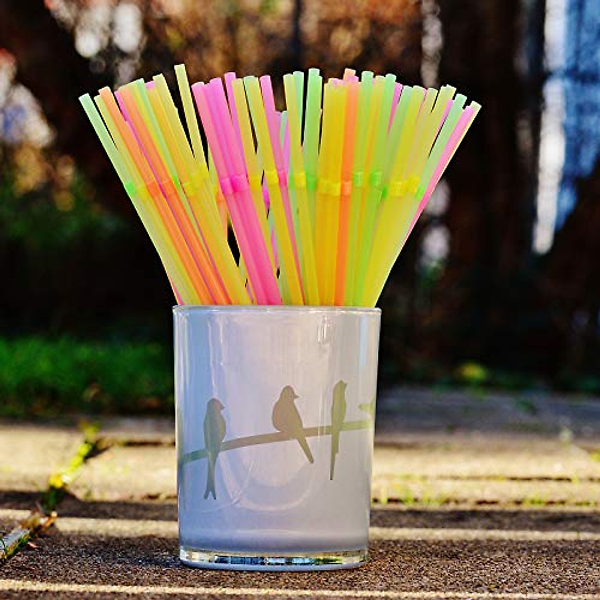 ALINK 500-PCS Neon Colored Flexible Drinking Straws, Plastic Disposable Bendy Straws - 7.75" x 0.23"