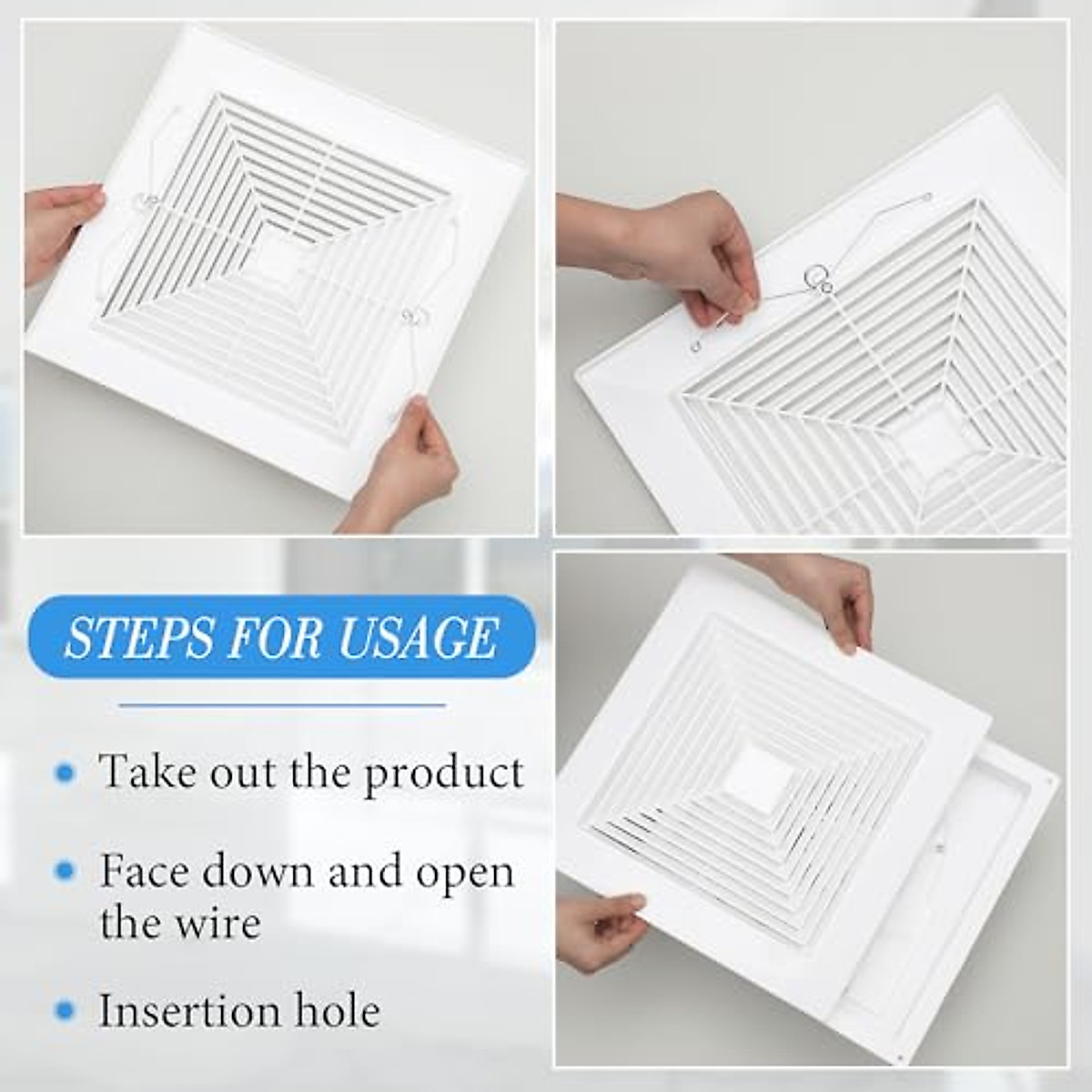 Baquler Exhaust Bathroom Fan Cover Bathroom Ceiling Fan Grille with Springs Plastic Replacement Vent Cover Wall Mount for Square Ceiling for Ventilation Fan (1, 12 x 12'')