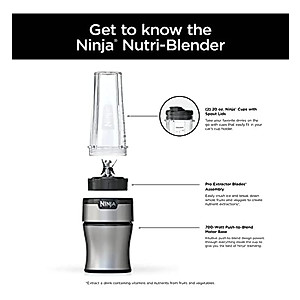 Ninja BN300 Nutri-Blender 900-Peak-Watt Personal Blender, 2 Dishwasher-Safe To-Go Cups (Renewed)