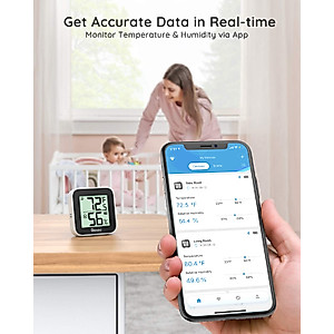 Govee Temperature Humidity Monitor 2-Pack, Indoor Room Thermometer Hygrometer with App Alert, Mini Bluetooth Digital Thermometer Humidity Sensor with Data Storage for Home Greenhouse Cellar