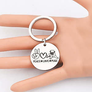 PLITI Pug Keychain Pug Dog Lover Gift Pug Owner Gift Pug Mom Gift Crazy Pug Lady Gift Peace Love Pugs Gift Pug Charm (peace love pugs ky)