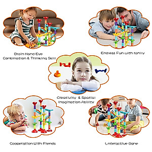 93Pcs Marble Run Set Building Blocks with 30 Glass Marbles for Kids Girls Boys Toys Stem Maze Educational Race Game Birthday Gifts (LargeA)