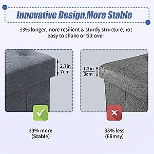 BRIAN & DANY 43 inch Ottoman with Storage, Linen Storage Ottoman Bench, Folding Ottoman Storage for Bedroom and Living Room - Gray