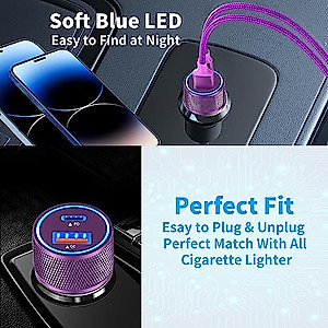 [Apple MFi Certified] iPhone Fast Car Charger, Veetone 48W Dual Port USB-C PD/QC3.0 Power Car Charger Adapter + 2 Pack Lightning Braided Cable Quick Charging for iPhone 14 13 12 11 Pro/XS/XR/SE/X/iPad