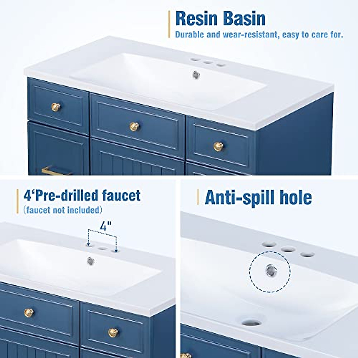 Merax 36" Bathroom Vanity Cabinet with Sink Top Combo Set, Single Sink, Shaker Cabinet with Soft Closing Door and Drawer, Navy Blue