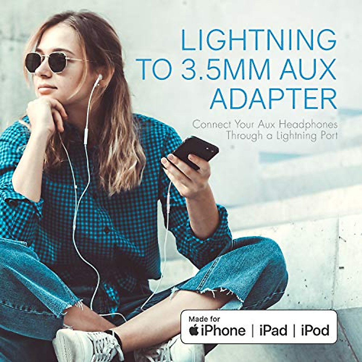 Realm Lightning to 3.5mm Headphone Jack Adapter, 3.5mm Audio Adapter Compatible with iPhone, White (RLMA7WT)