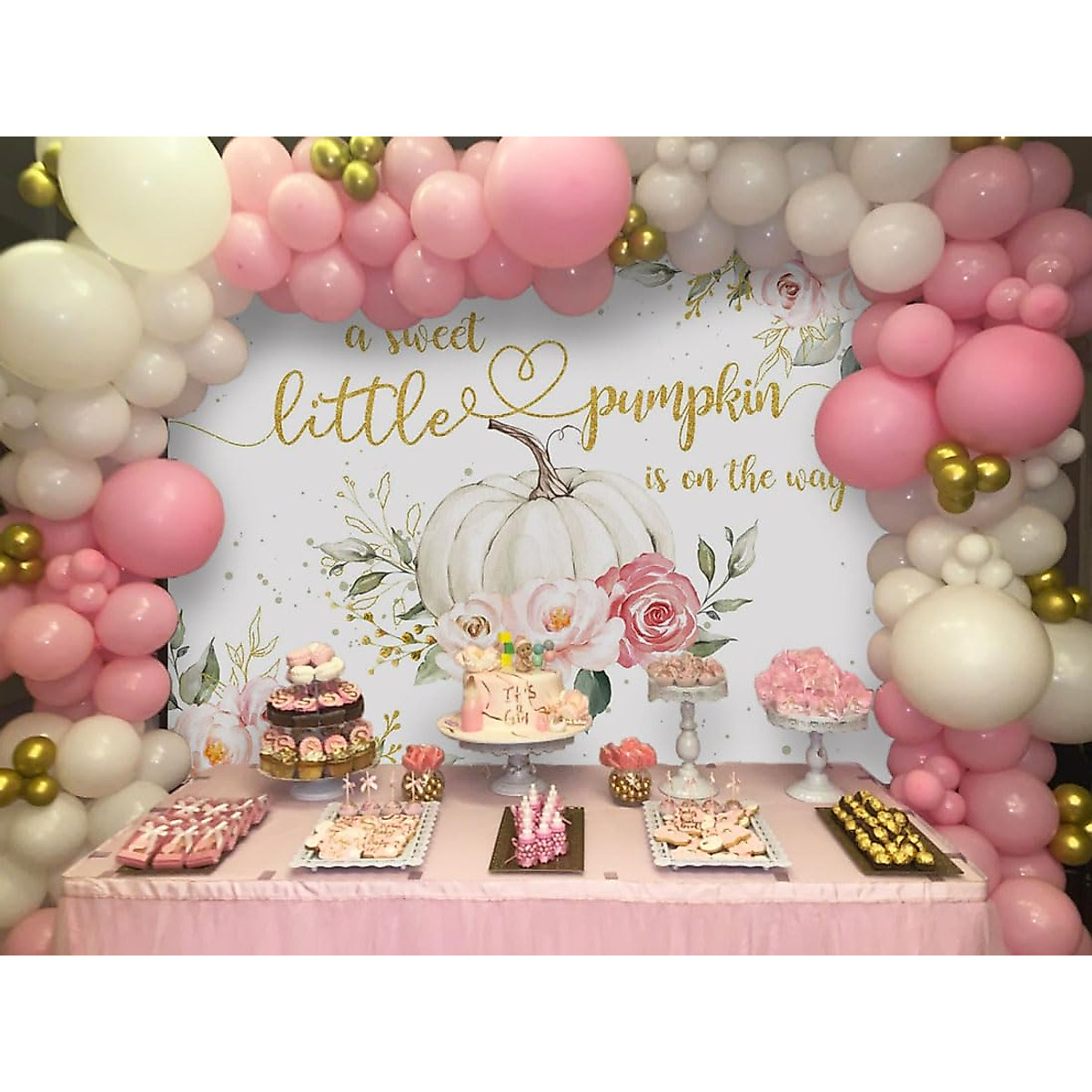 Avezano Pumpkin Baby Shower Backdrop 8x6ft Pink Floral Fall Pumpkin Baby Shower Party Decorations Banner Autumn Little Pumpkin is on The Way Background Photoshoot Booth Studio Props