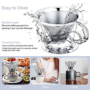 Yanyole Pour Over Coffee Maker,Coffee Filter,Slow Drip Paperless Stainless Steel Cone Coffee Dripper(1 Cup)