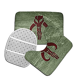 Star War Manda-Lorian Bath Mat 3 Piece Set Anti-Skid Bathroom Carpet Set Soft Pads Bath Mat + Contour Pads + Toilet Lid Cover, Absorbent Carpet Bath and Mat Anti-Slip Pads Set