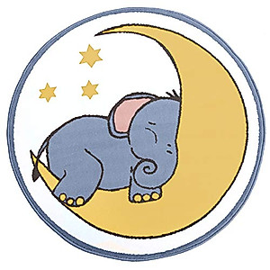 Nursery Style Elephant, Moon and Stars Kids Baby Room Childrens Floor Area Rug Mat 3'11" (120cm) Diameter