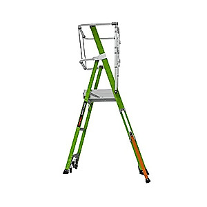 Little Giant Ladders Little Giant Ladder Systems Safety Cage 2.0, M4, 4ft Enclosed Platform, Ladder with Adjustable Outriggers, Fiberglass, Type 1AA, 375 lbs Weight Rating, (19704-146), Hi-viz Green