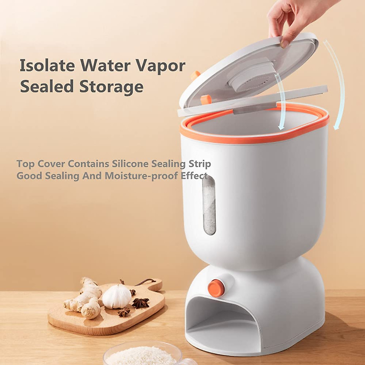 Sweetdecor Rice Storage Container Automatic Rice Dispenser Bucket Compact Sealed Grain Container Measurable Rice Cylinder Household Airtight Food Container for Kitchen with Measuring Cup Gray, 5kg