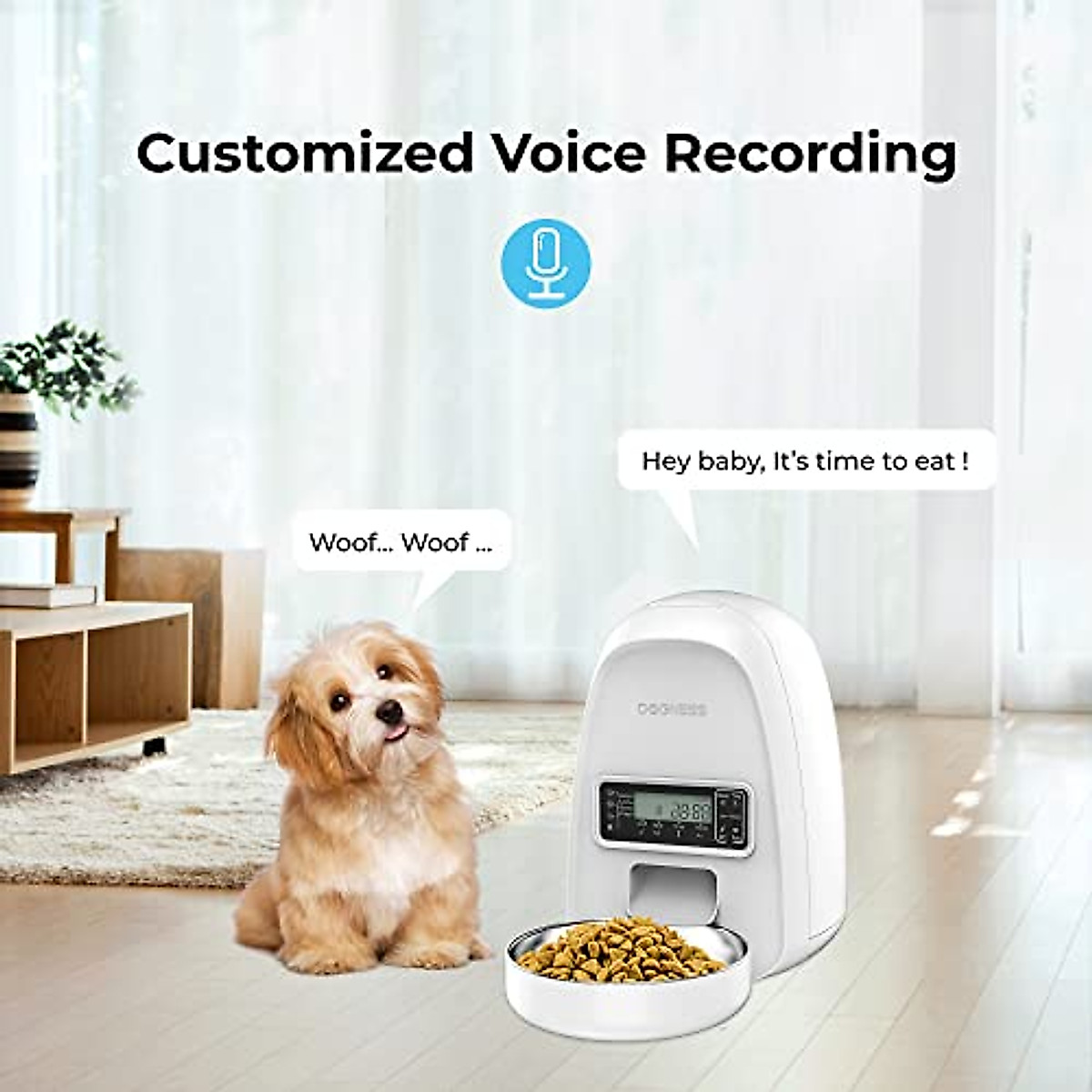 DOGNESS Automatic Cat Feeders, Smart Feeder for Cats, Timed Cat Feeder with Desiccant Bag for Pet Dry Food, Programmable Portion Control 1-4 Meals per Day & 10s Voice Recorder for Cats Dogs 2L, White